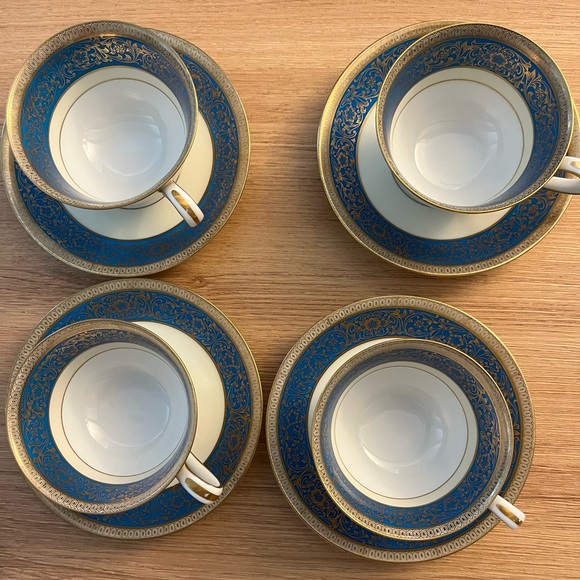 Dining | Noritake China 194s Vornay Tea Cup Saucers Set X4 Mint Blue ...